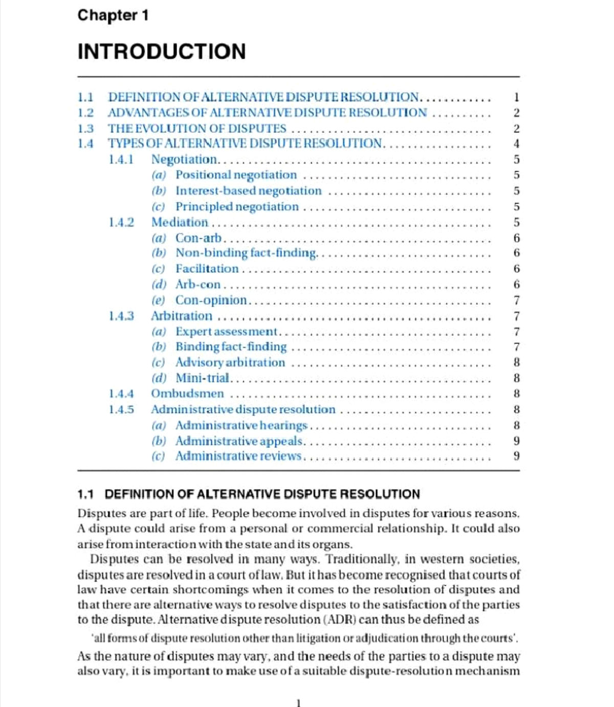 ADR Chapter 1 - Chapter 1 INTRODUCTION 1 DEFINITION OF ALTERNATIVE ...
