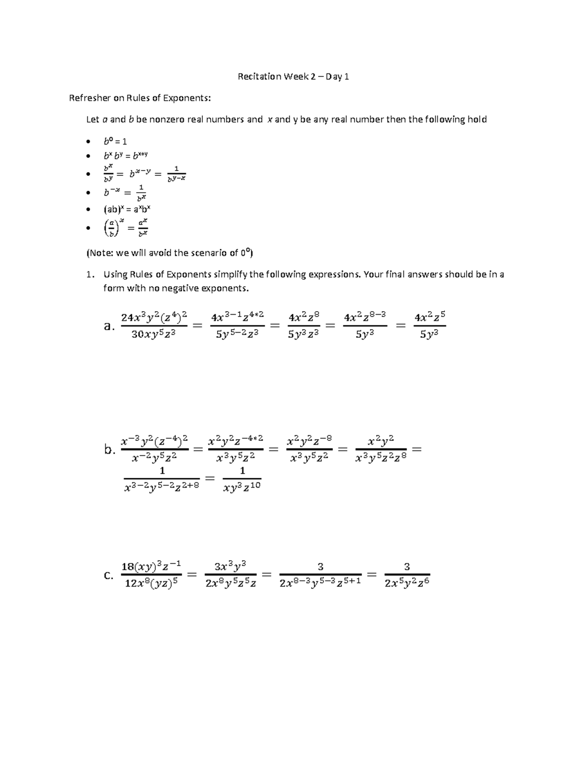 Recitation week 2 - day 1 solutions - Recitation Week 2 – Day 1 ...