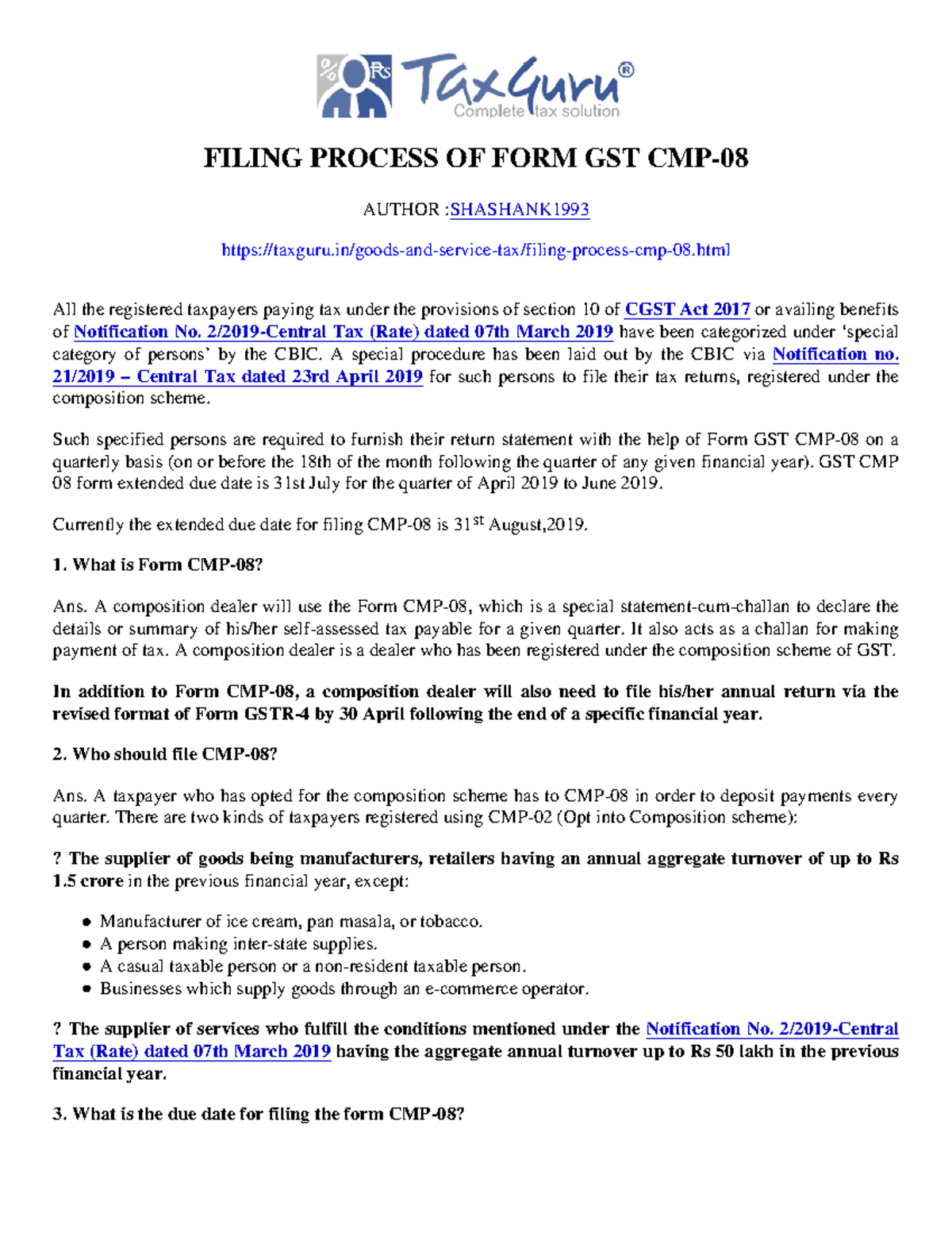 Filing Process of Form GST CMP-08- taxguru - FILING PROCESS OF FORM GST ...