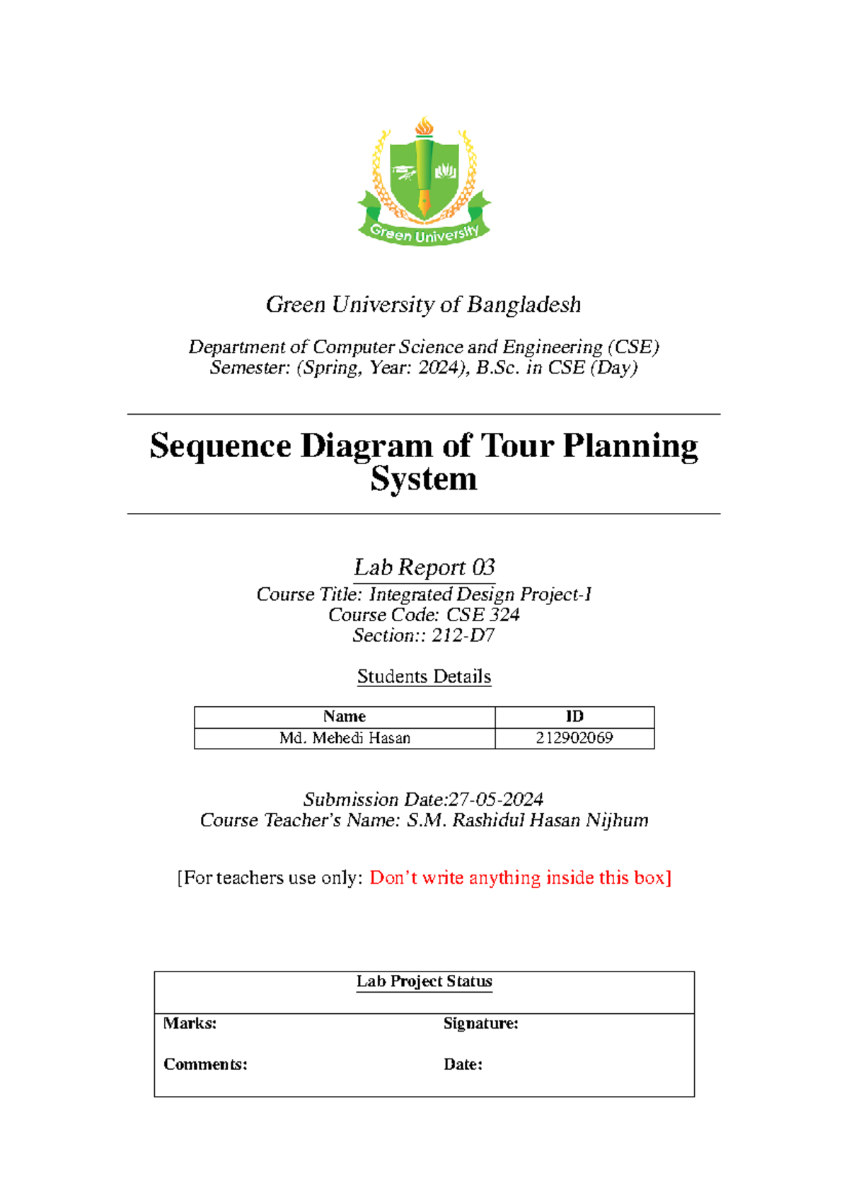 IDP 1 Report 3 - Sequence Diagram of Tour Planning System - Green ...