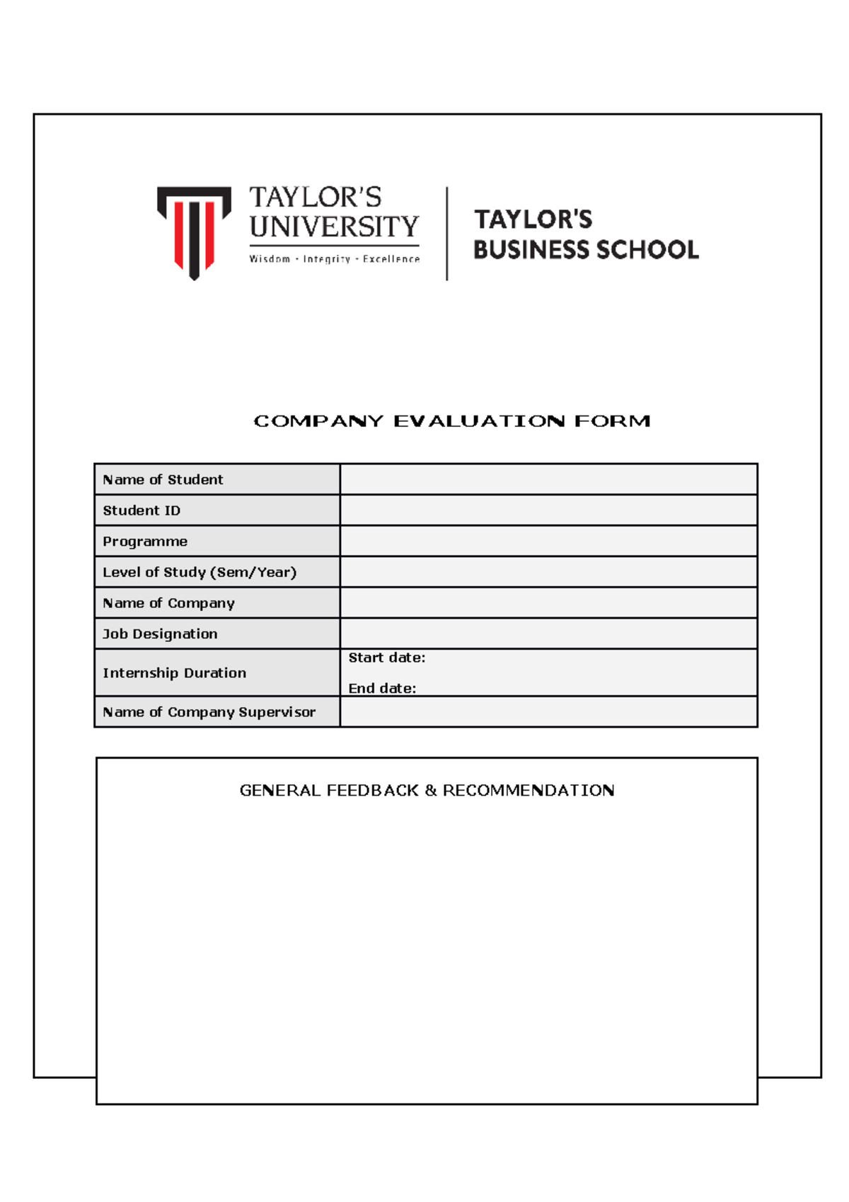 Company Supervisor Evaluation Form - For Intakes from March 2020 ...