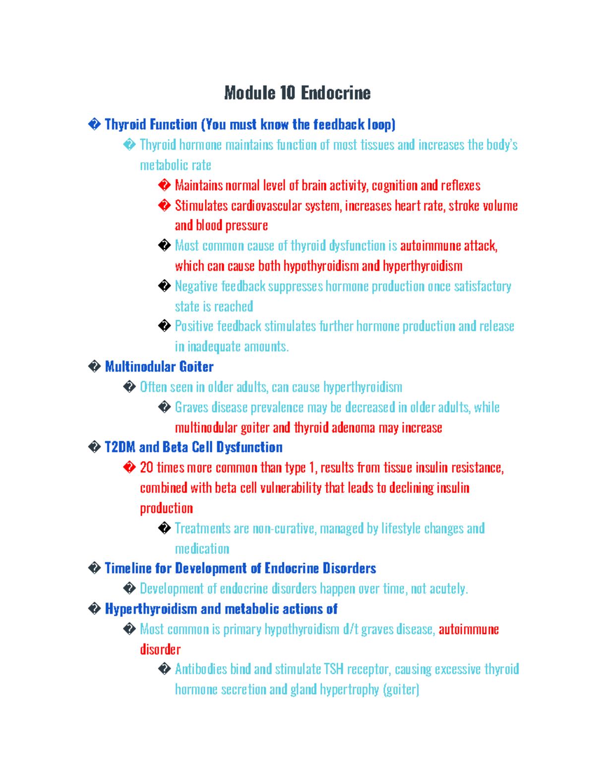 Module 10 Study Guide - Module 10 Endocrine 🀀 Thyroid Function (You ...