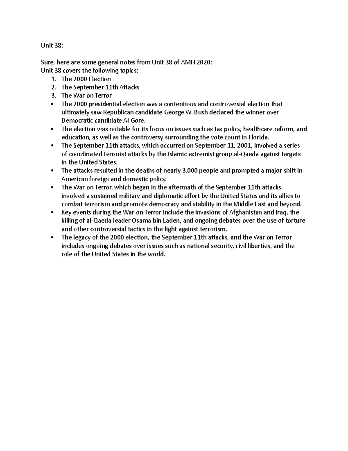 Unit 38 Notes AMH - Unit 38: Sure, here are some general notes from ...