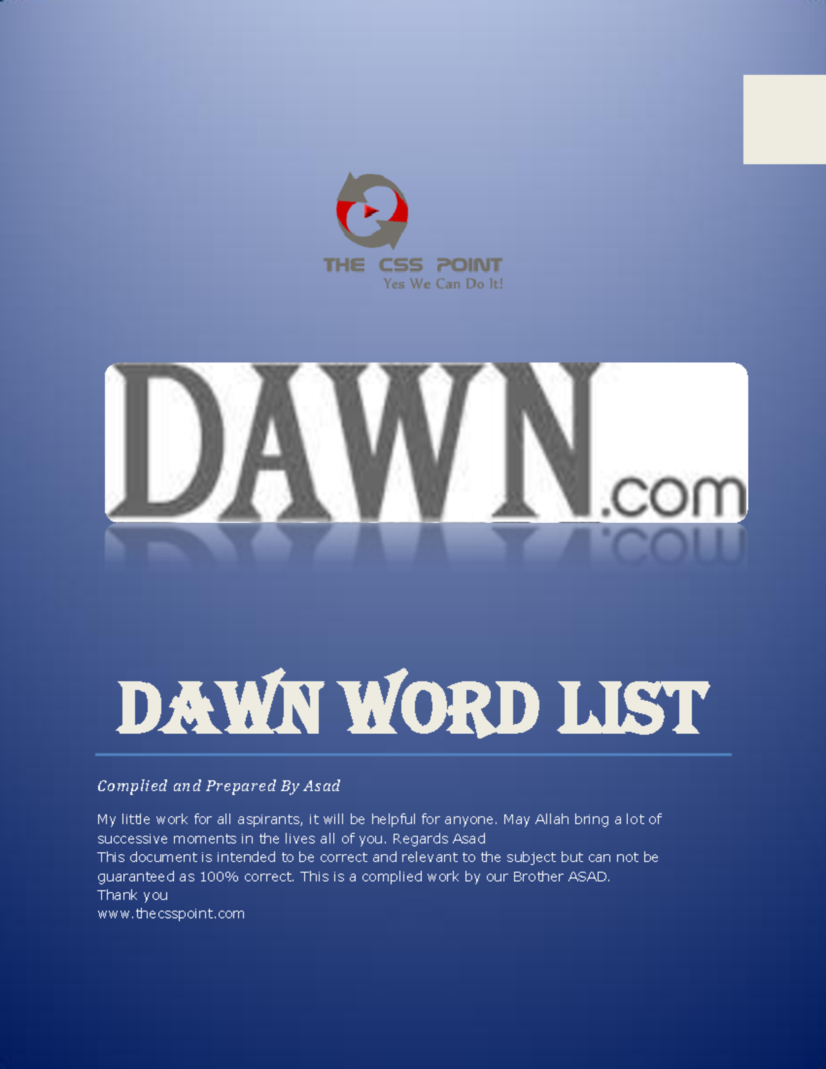 Dawn Word List ver1 - Iqwryy - DAWN WORD LIST Complied and Prepared By ...