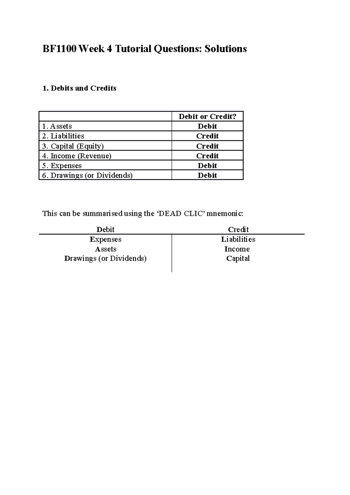 Week 4 Tutorial Solutions revised - BF1100 Week 4 Tutorial Questions ...