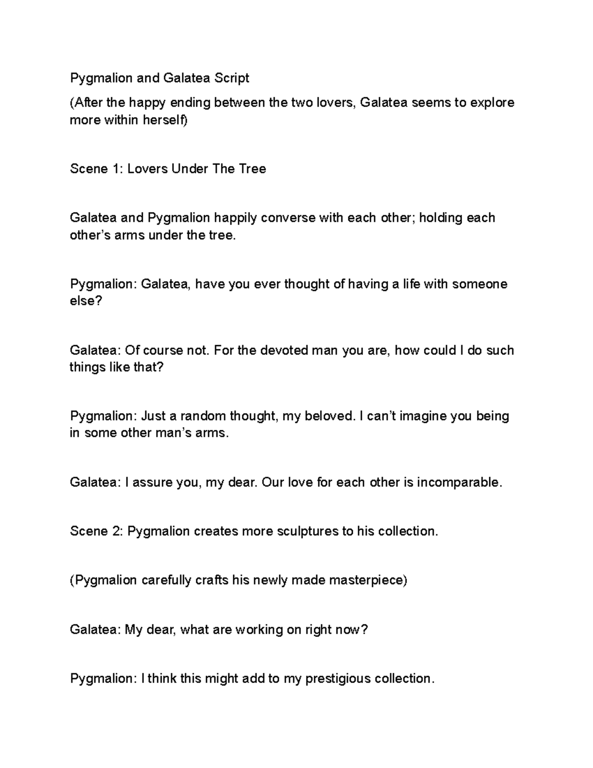 Pygmalion and Galatea Alternate Ending Script - Pygmalion and Galatea ...