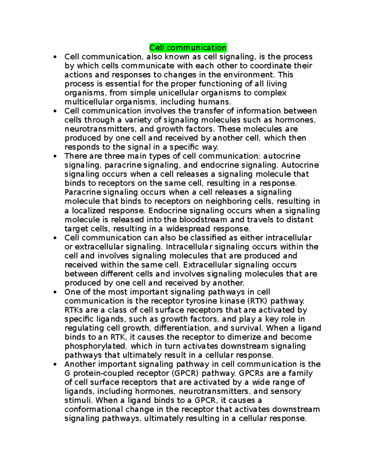 Cell communication - This process is essential for the proper ...