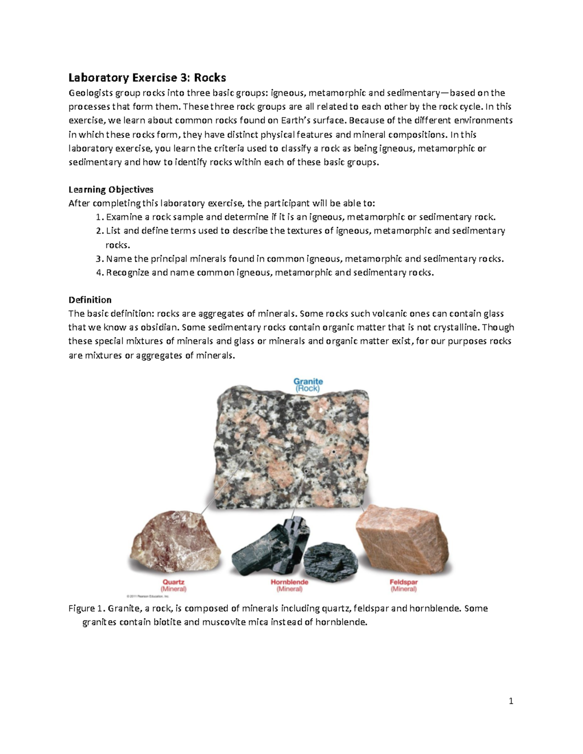 Laboratory Exercise 3 Rocks - Laboratory Exercise 3: Rocks Geologists ...
