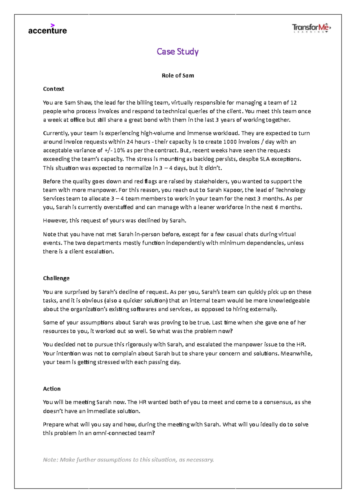 Role of Sam - Omni-connected Case Study-3 - Case Study Role of Sam ...