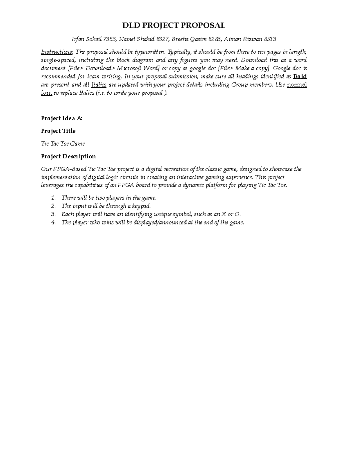 DLD Project Proposal Template Fall 2023 - DLD PROJECT PROPOSAL Irfan Sohail 7353, Namel Shahid ...