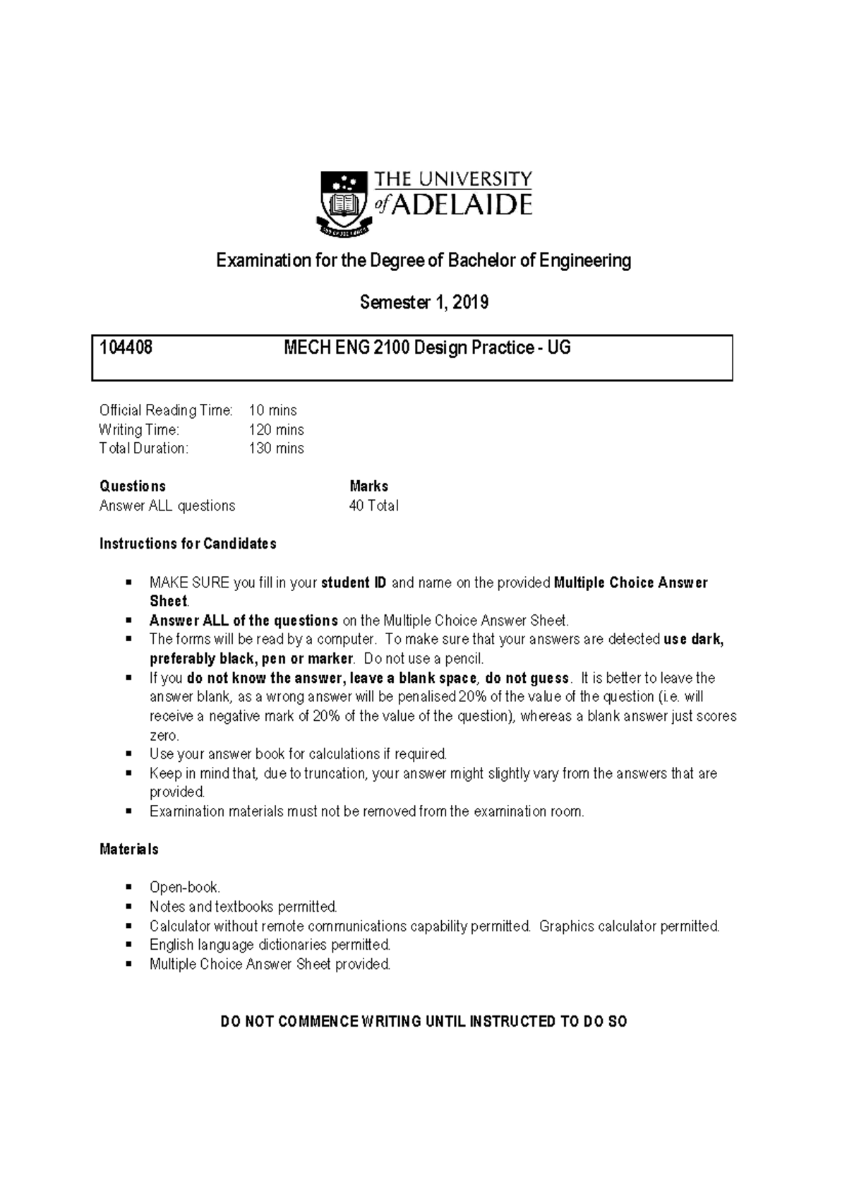 Design Practice 2019-main exam-1 - Examination for the Degree of ...