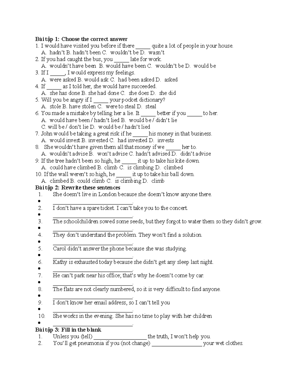 Bài tập 1 dk - up for prem - Bài tập 1: Choose the correct answer I ...