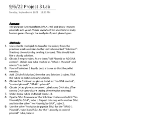 Project 5 - Full Lab Writeup For Genetics Lab - 10/18/22 Project 5 Tuesday, September 6, 2022 3 ...