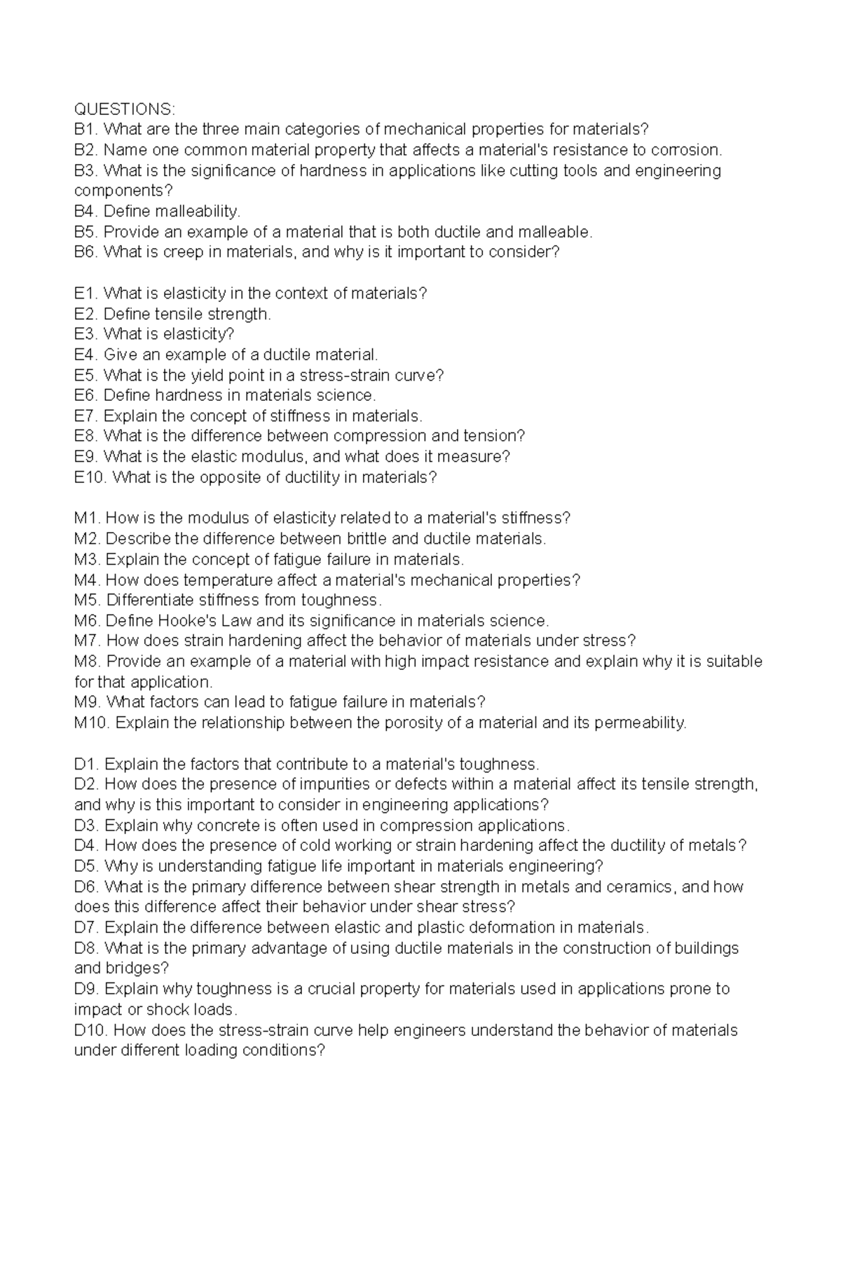 CE141-1 ORAL Recitation Questions - QUESTIONS: B1. What are the three ...