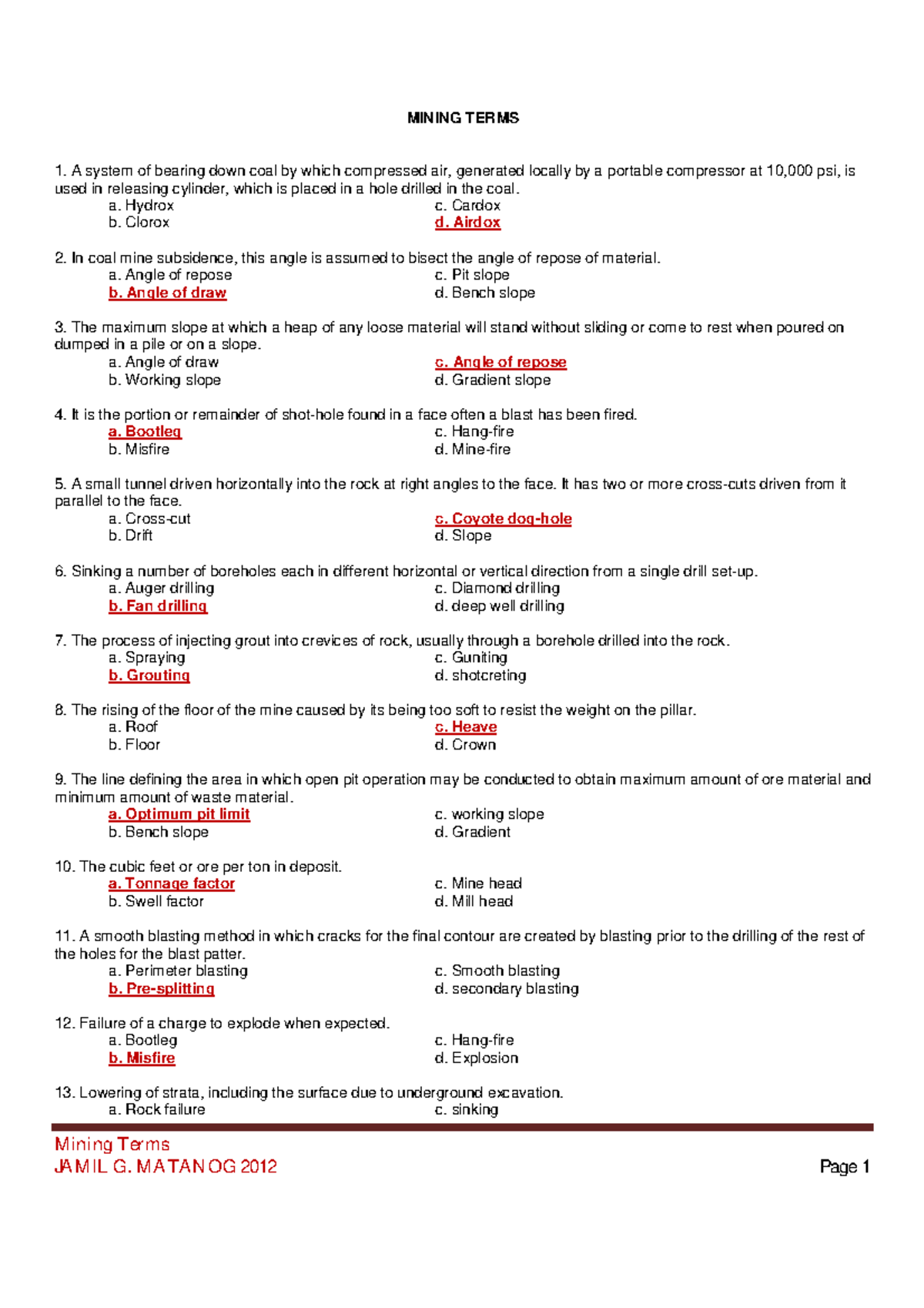 MELE2023 - Mining Terms - Mining Terms JAMIL G. MATANOG 2012 Page 1 ...