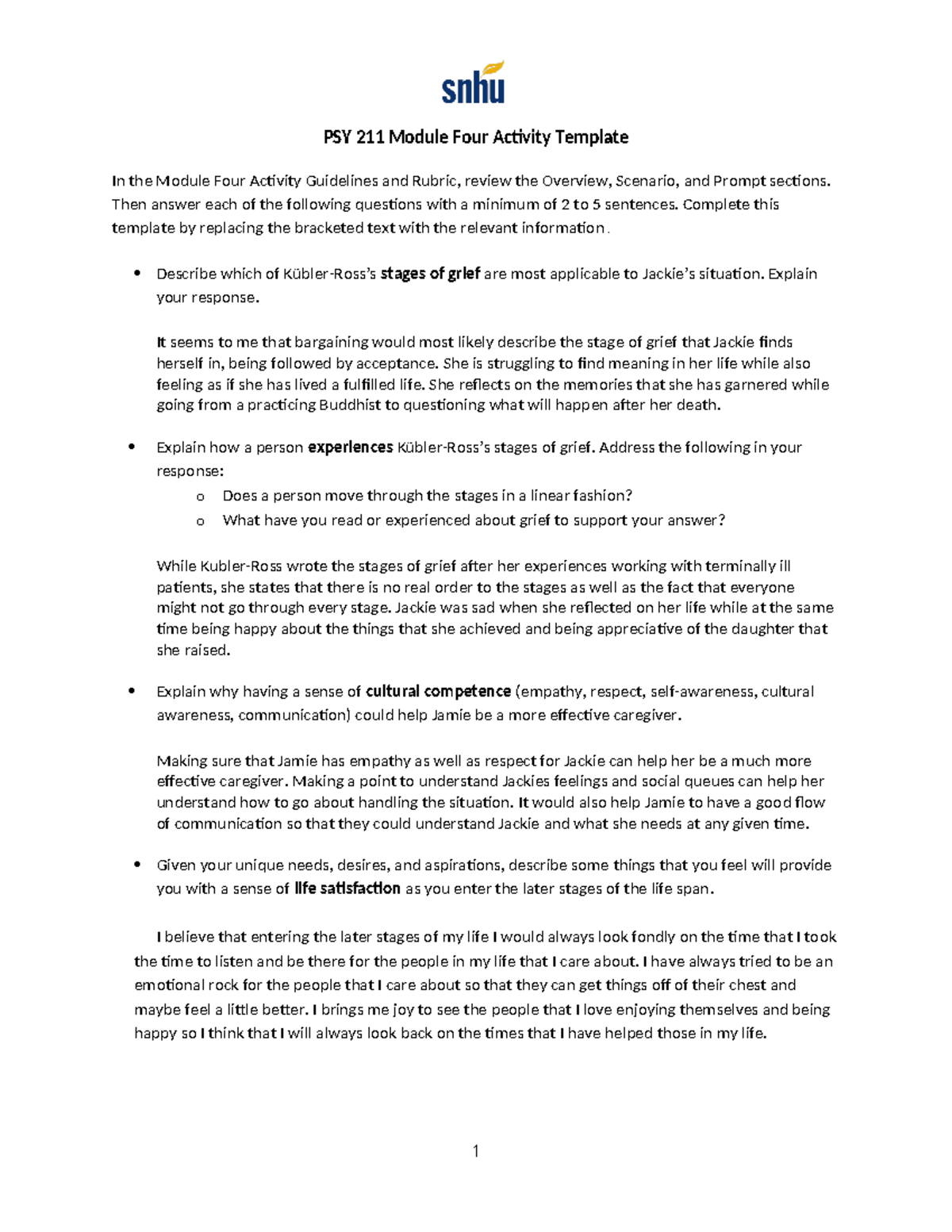 PSY 211 Module Four Activity Turn-in - PSY 211 Module Four Activity ...