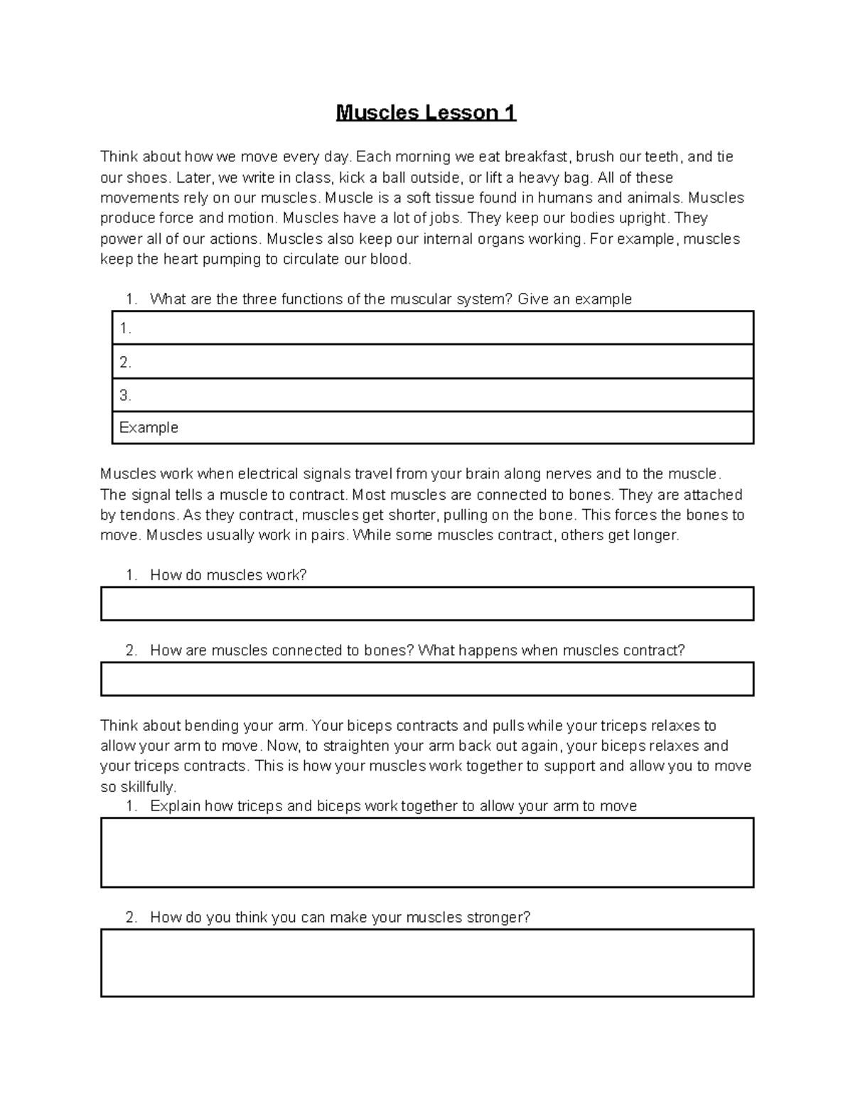 Muscles Lesson 1 - Intro into science - Muscles Lesson 1 Think about ...