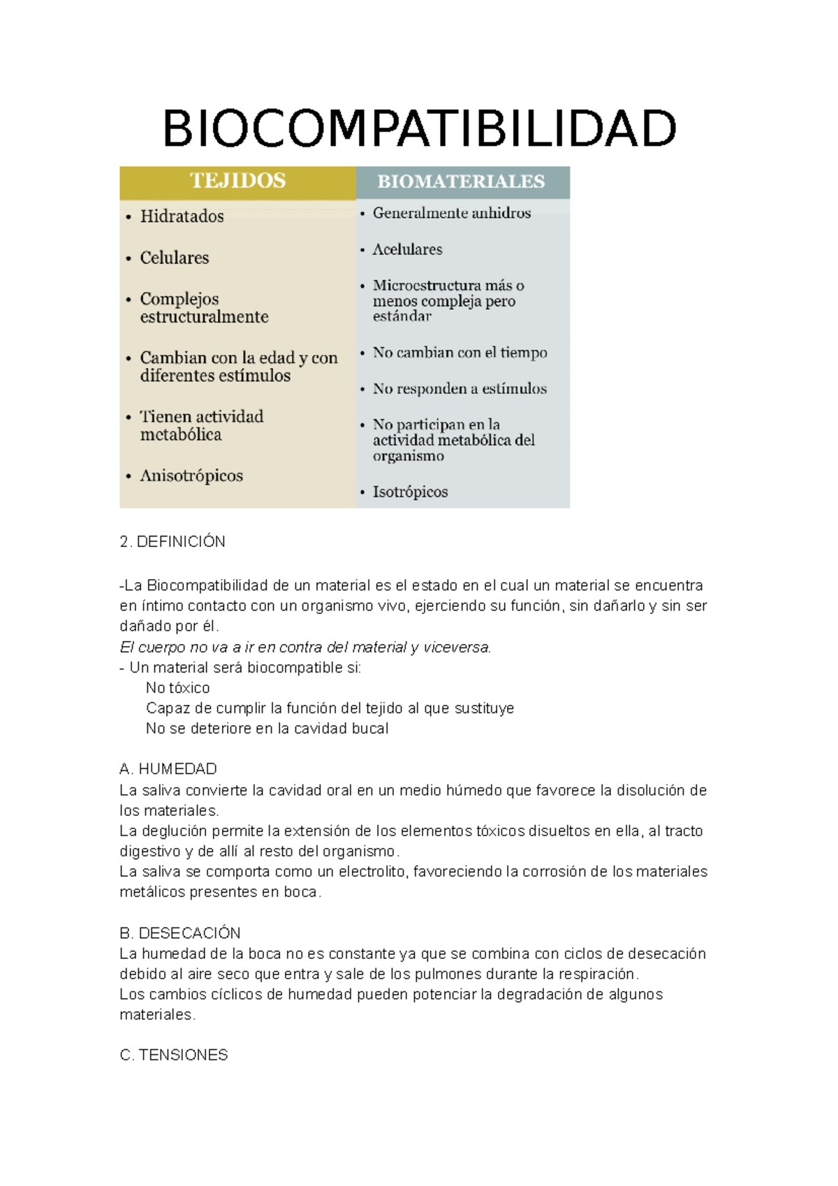 Tema 6. Biomateriales e instrumentación. Tema Biocompatibilidad ...