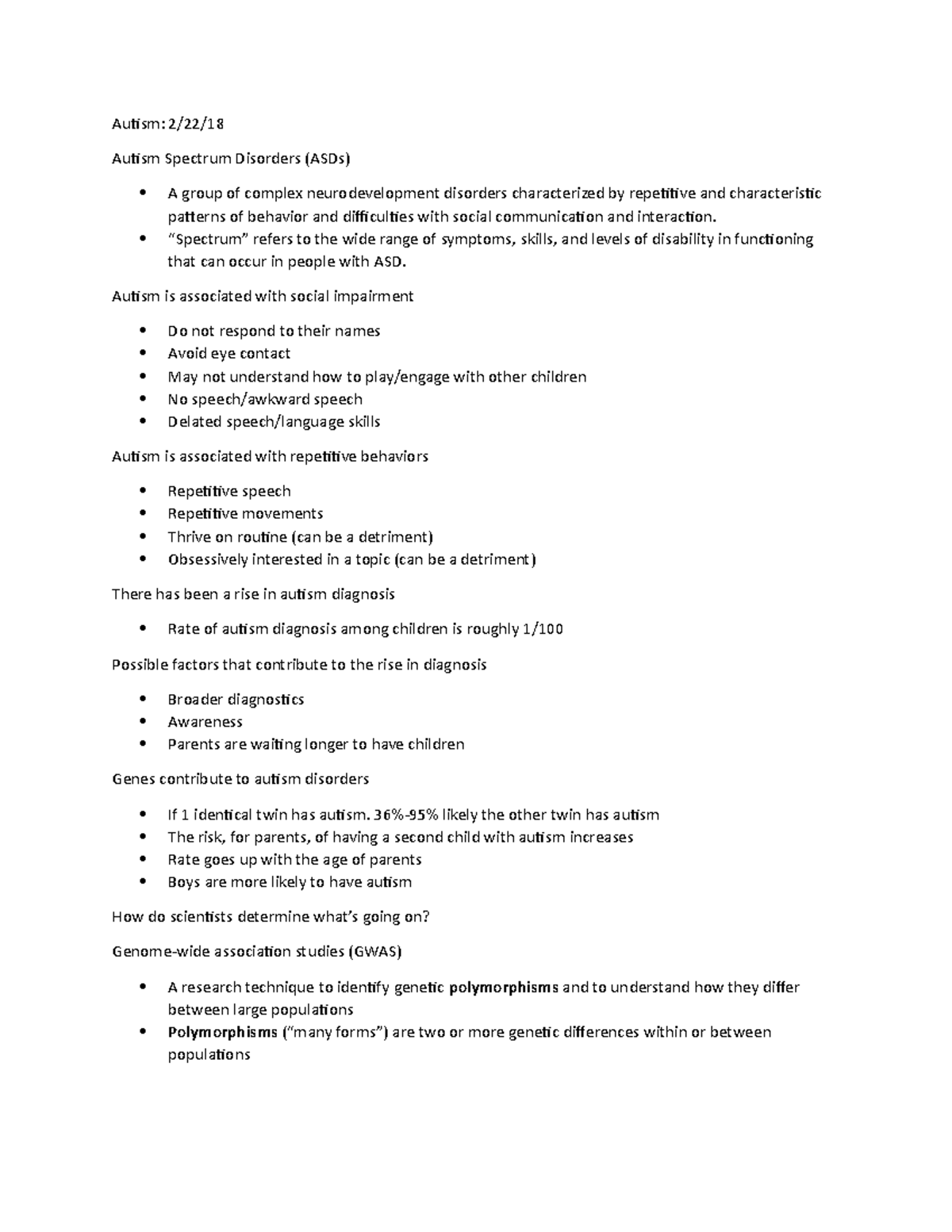Autism - Lecture notes 1 - Autism: 2/22/ Autism Spectrum Disorders ...