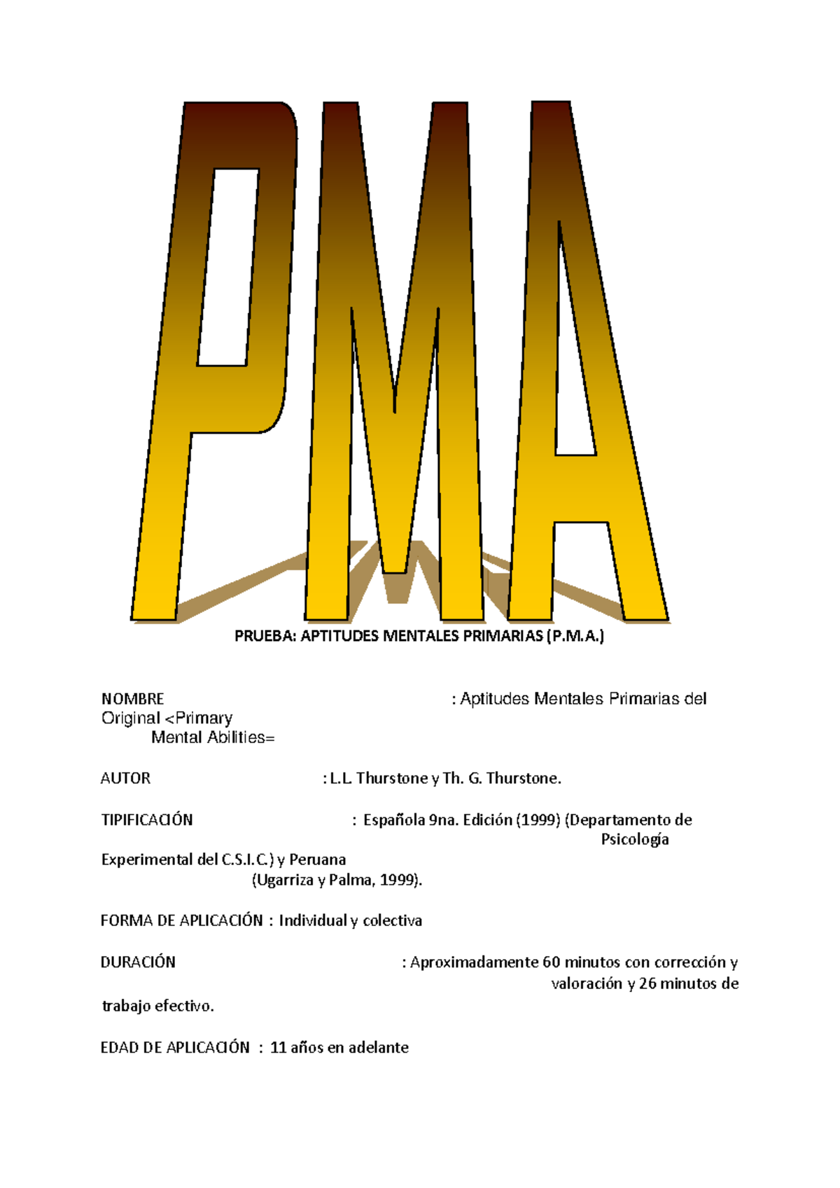 Manual PMA - .... - PRUEBA: APTITUDES MENTALES PRIMARIAS (P.M.) NOMBRE ...