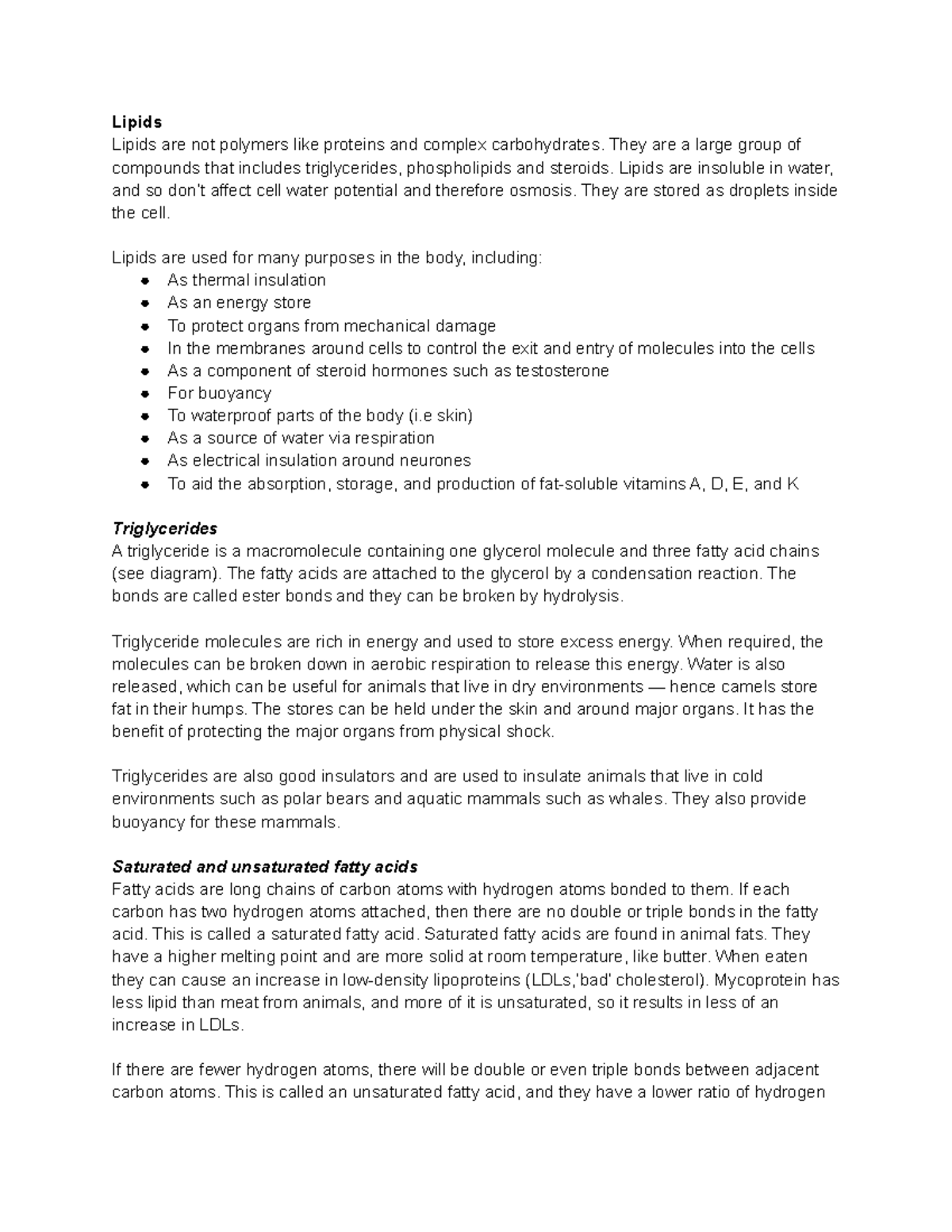 2.1.2 part 2 - Lecture notes 6-7 - Lipids Lipids are not polymers like ...