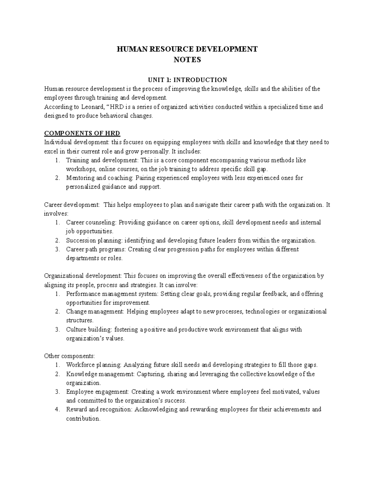 Human Resource Development - HUMAN RESOURCE DEVELOPMENT NOTES UNIT 1 ...