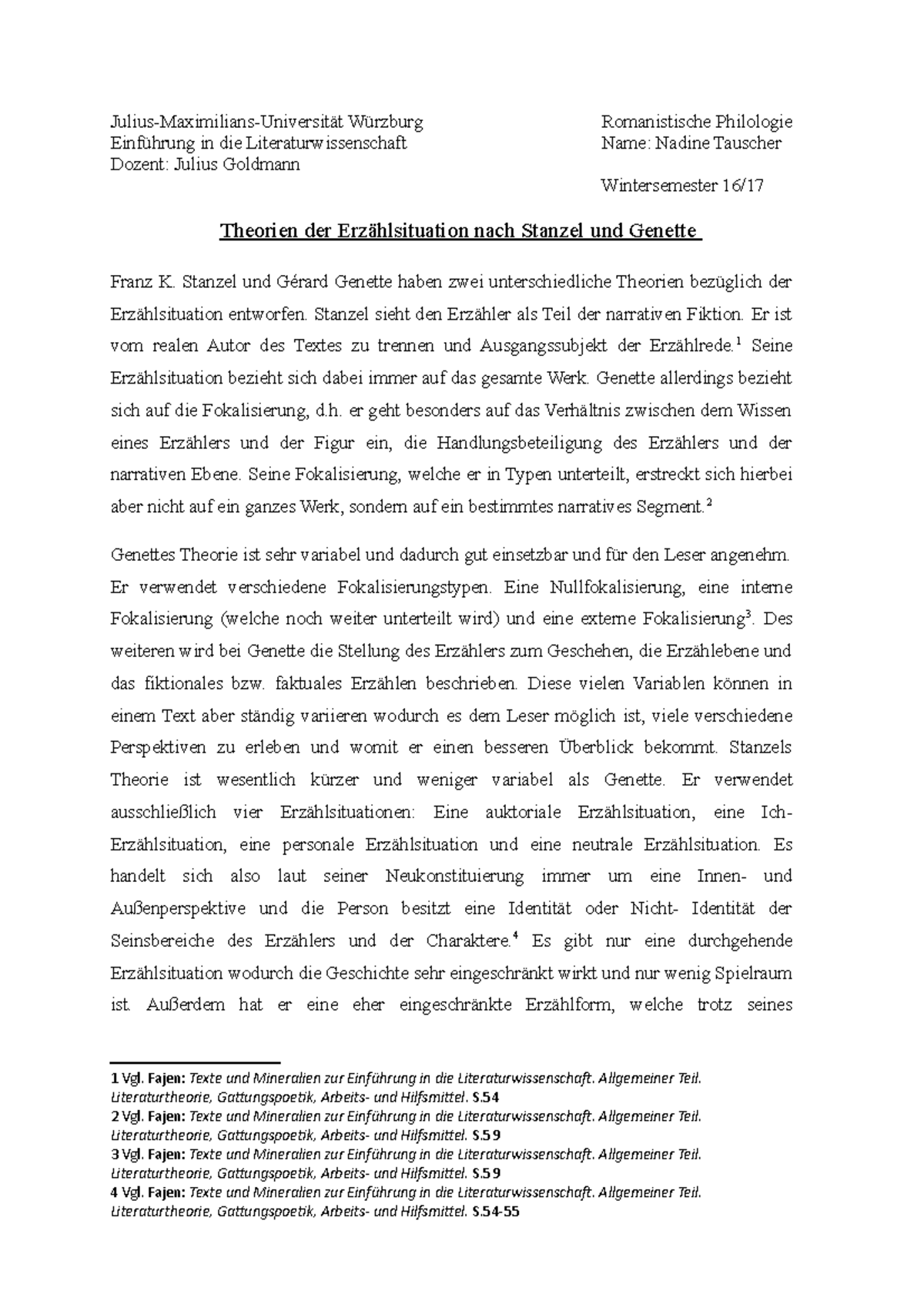 Stanzel Genette Vergleich - Julius-Maximilians-Universität Würzburg ...