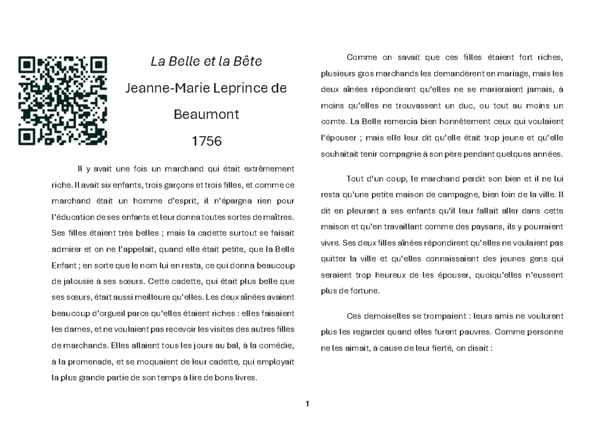 La Belle et la Bête - culture - La Belle et la Bête Jeanne-Marie ...