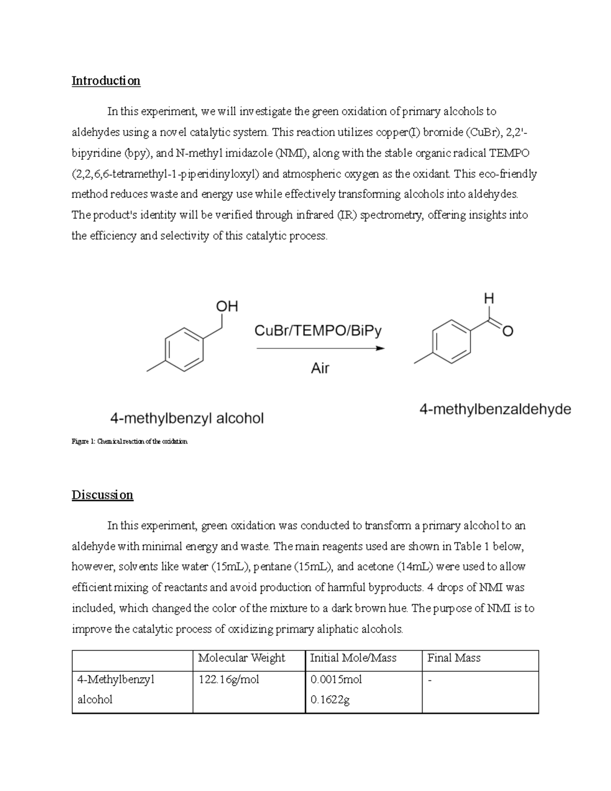 Green Oxidation of Alcohol - Introduction In this experiment, we will ...