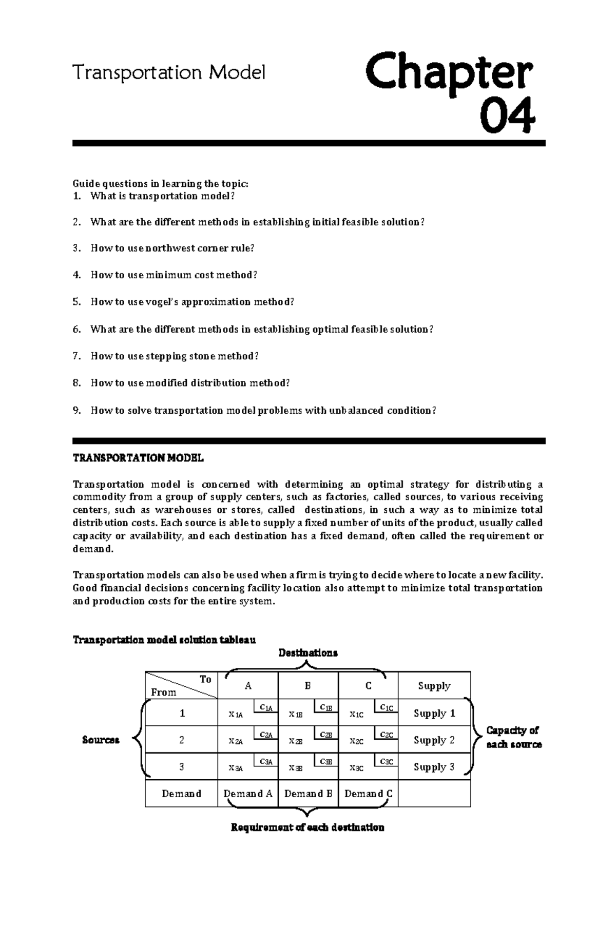 Chapter 04 Transportation Model - Chapter 04 Transportation Model Guide ...
