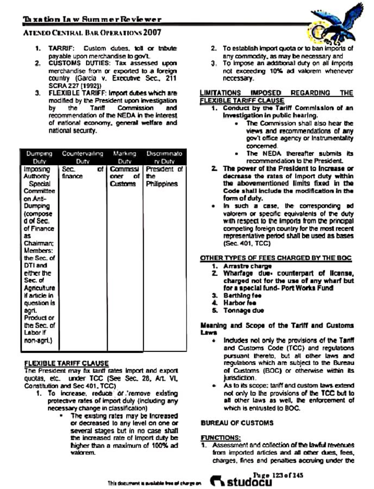 ACC118 183 - Sbzh - Taxation Iav Summer Reviewer ATENEO CENTRAL BAR ...