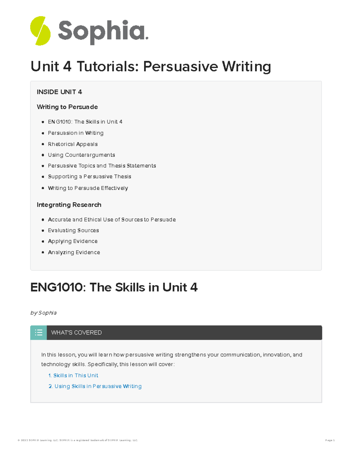 Unit 4 tutorials Workplace Writing I - Unit 4 Tutorials: Persuasive ...