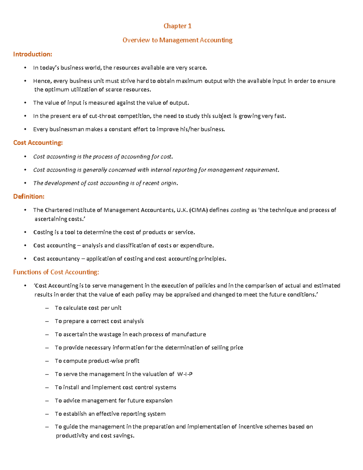 Ch 1 Overview to Management Accounting - Chapter 1 Overview to ...