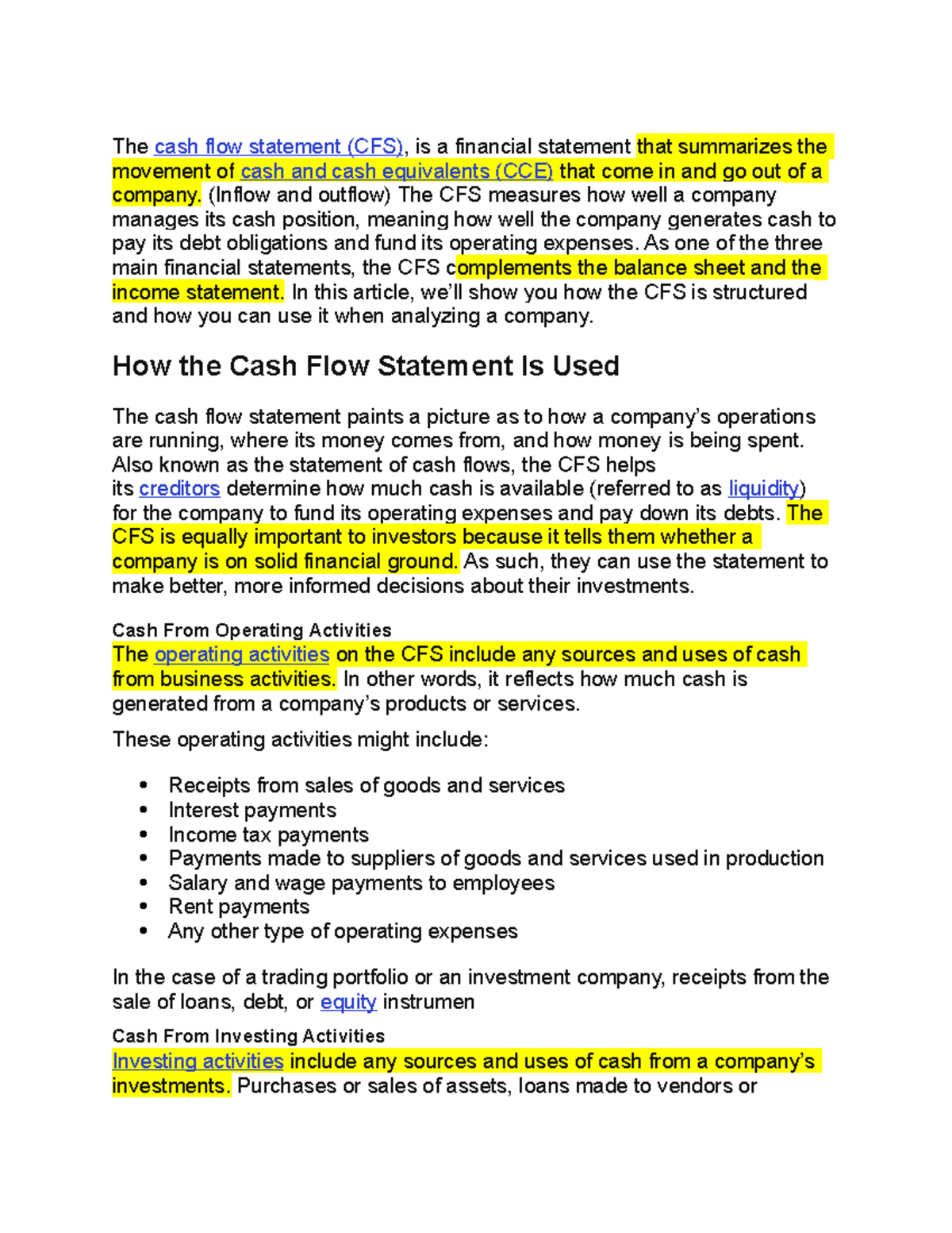 Sfc - notes - The cash flow statement (CFS), is a financial statement ...