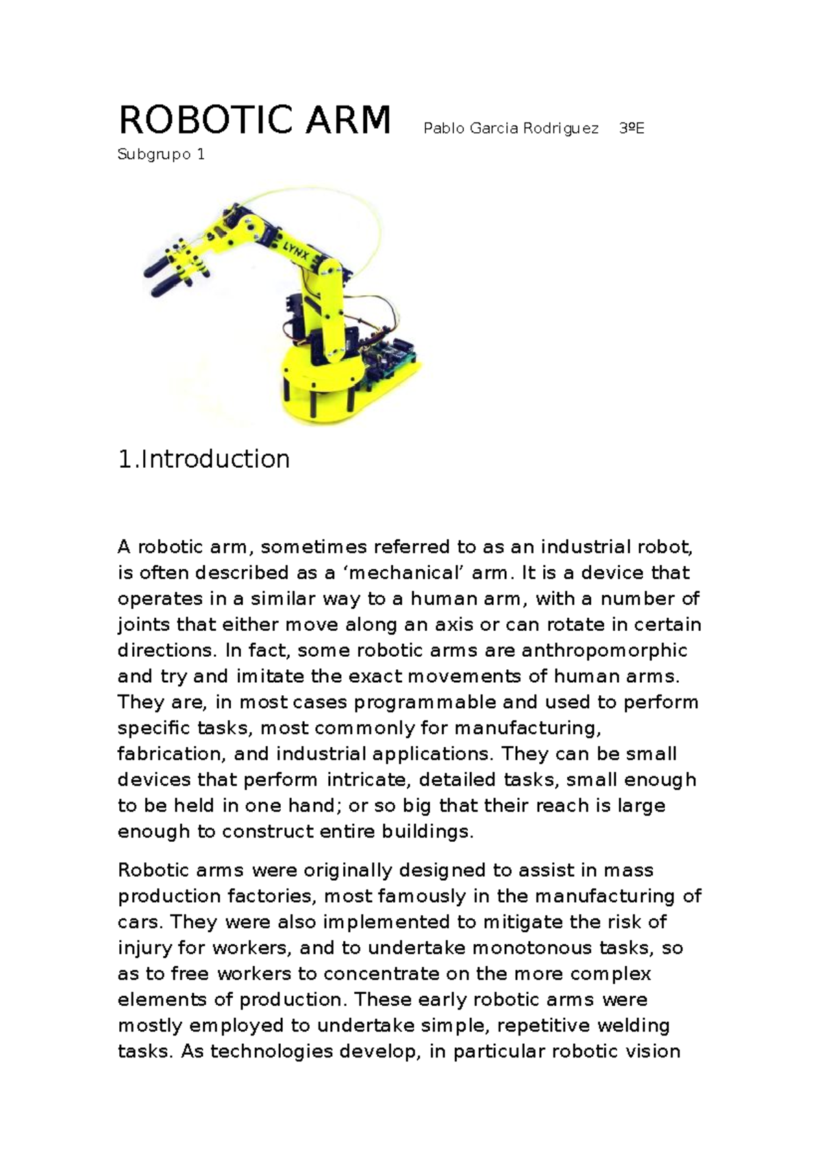 Robotic ARM Pablo Garcia Rodriguez 3ºE Subgrupo 1 - ROBOTIC ARM Pablo ...