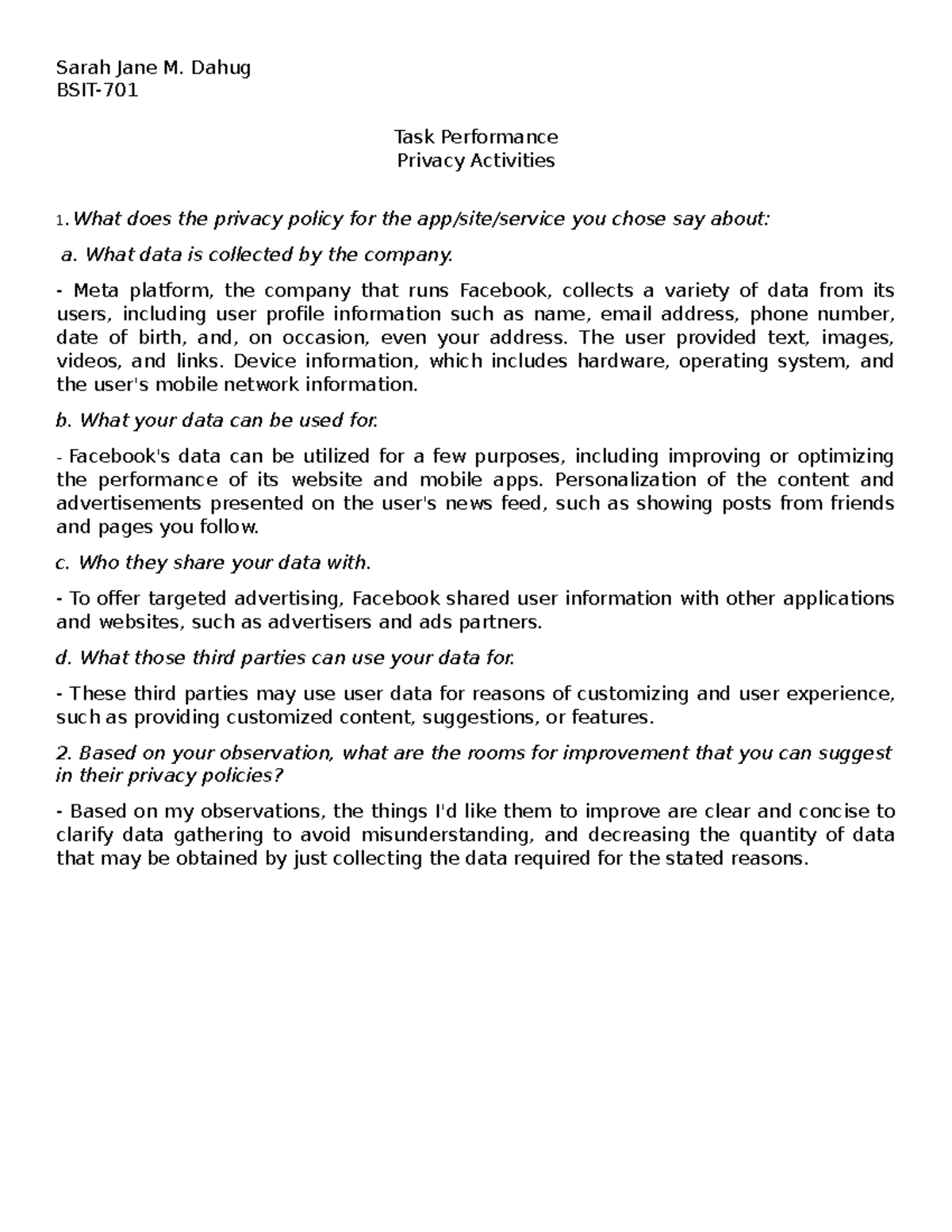 02 Task Performance 01 - .................... - Sarah Jane M. Dahug ...