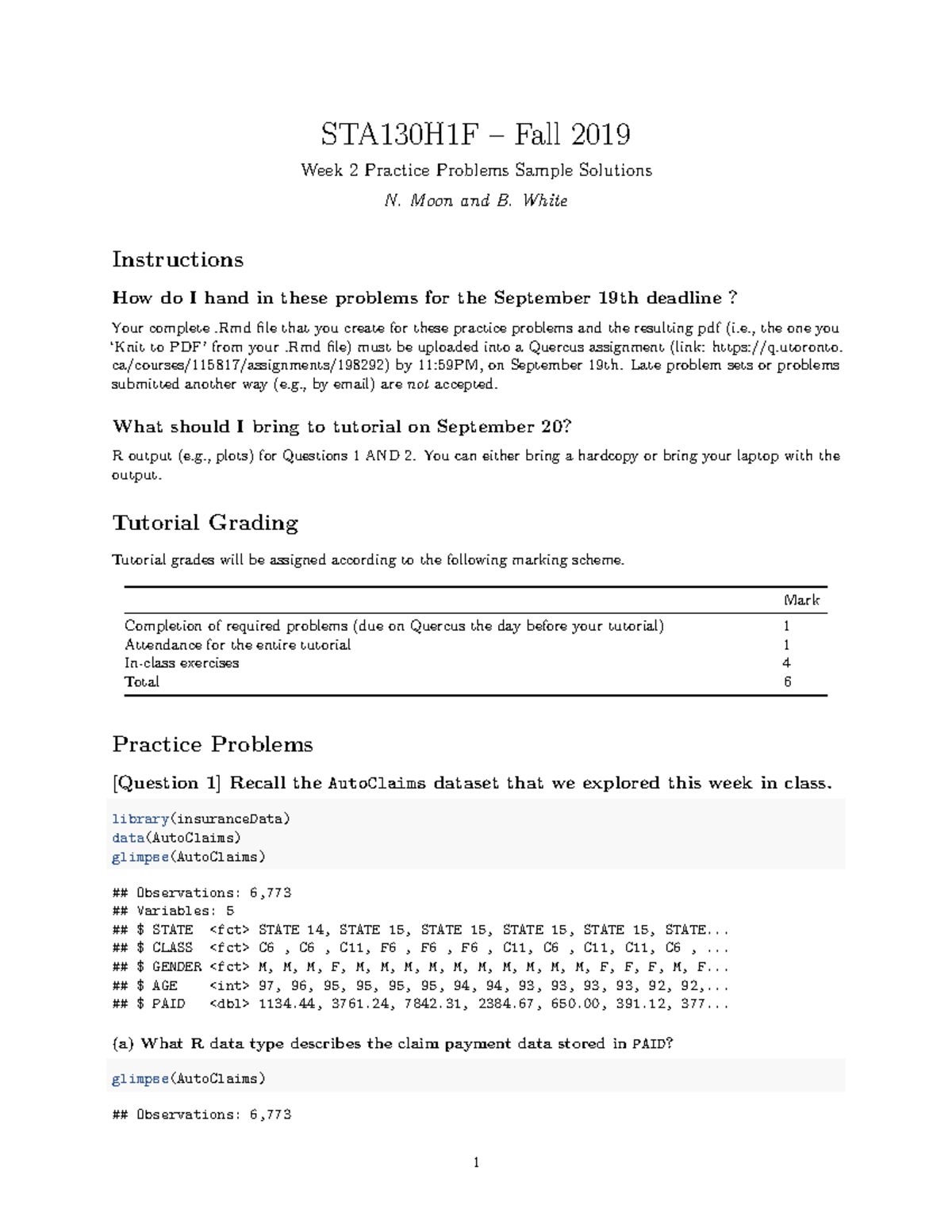 Week2 sample solutions - STA130H1F – Fall 2019 Week 2 Practice Problems ...