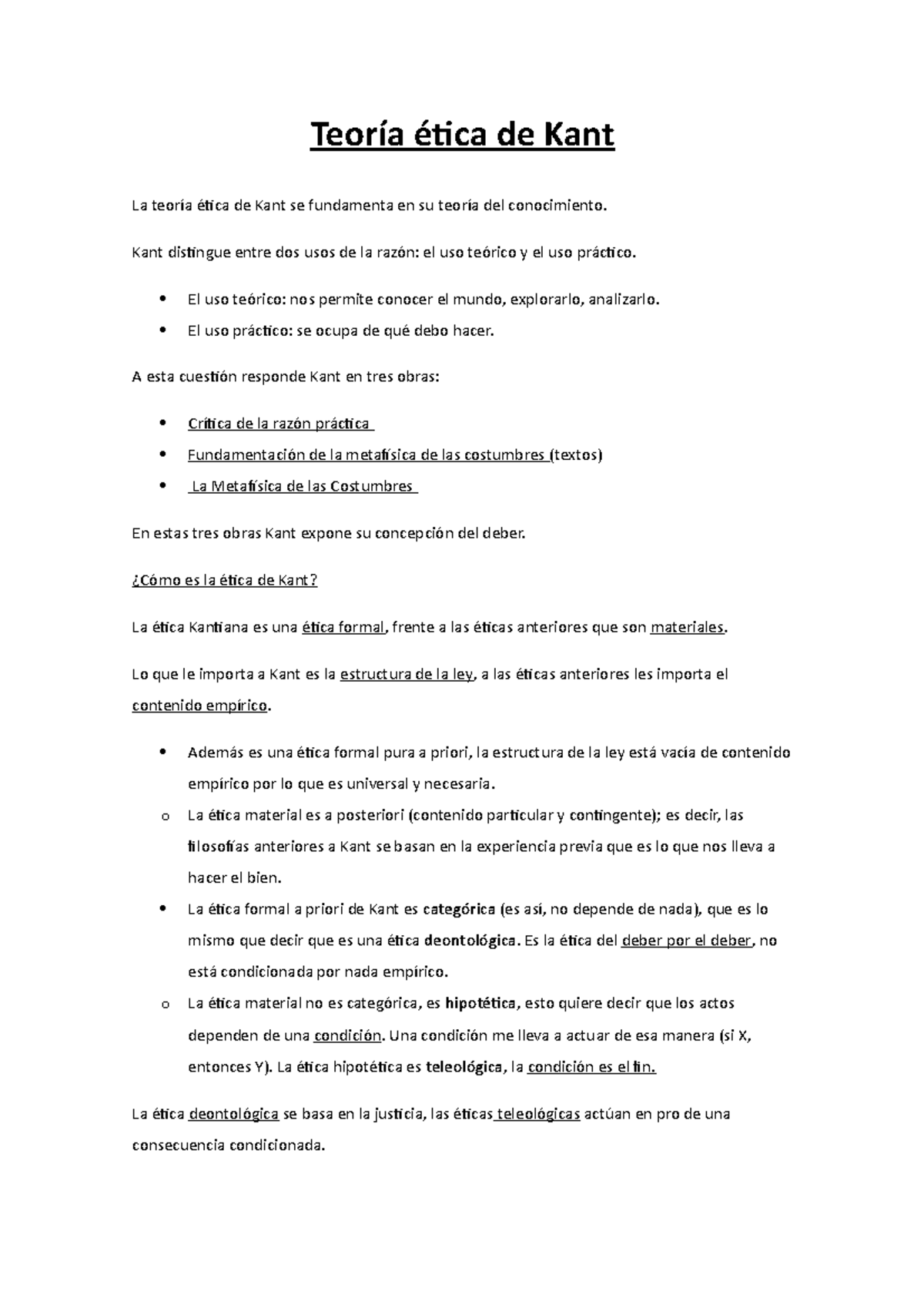 Teoría ética de Kant - Apuntes - Teoría ética de Kant La teoría ética ...
