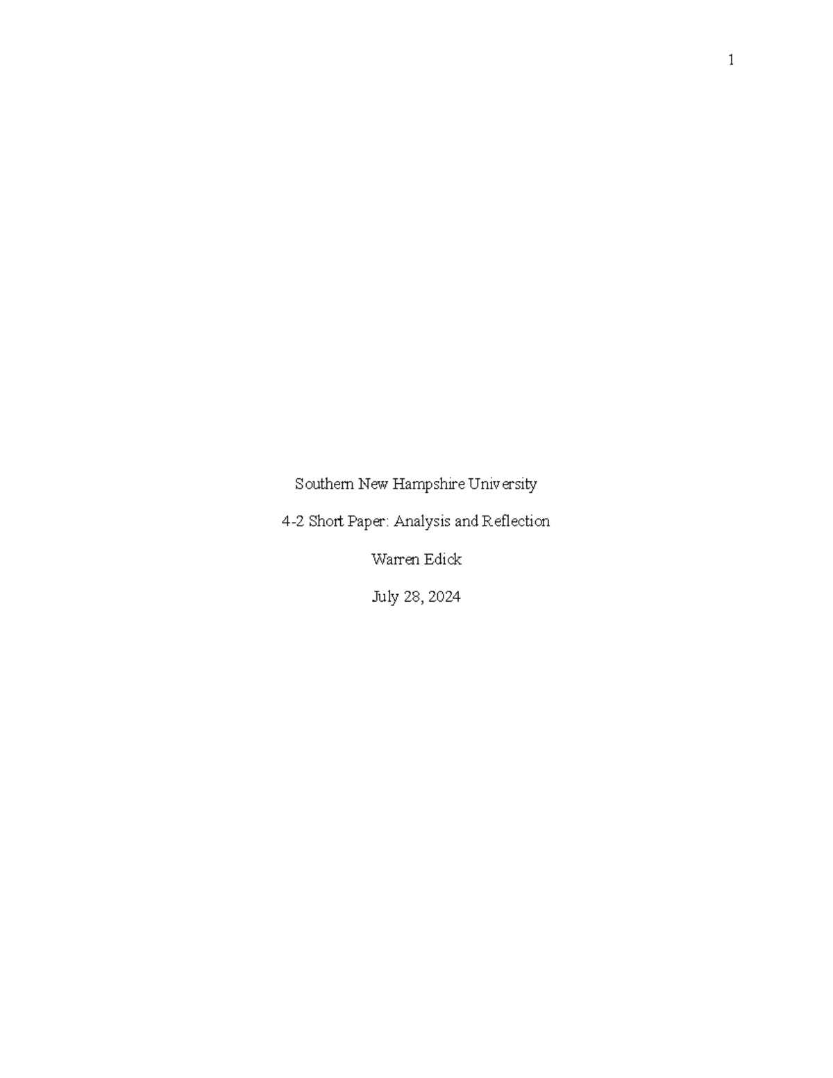 4-2 Short Paper Analysis and Reflection - Southern New Hampshire ...
