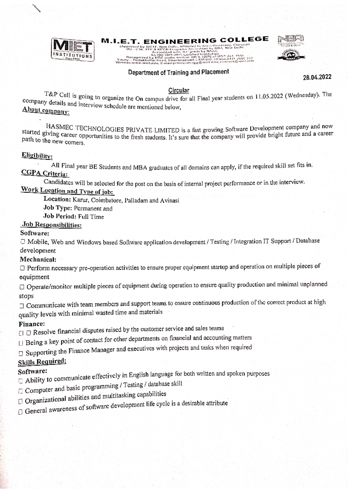 Campus drive in May-11, 2022 - masters of business - Studocu