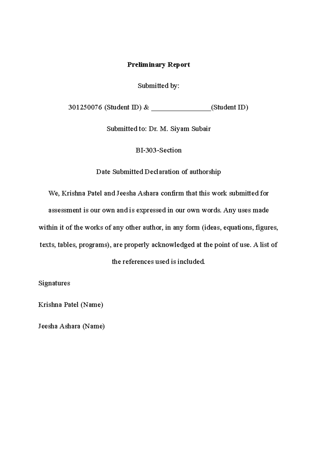 Priliminary report- micro 3 - Preliminary Report Submitted by ...