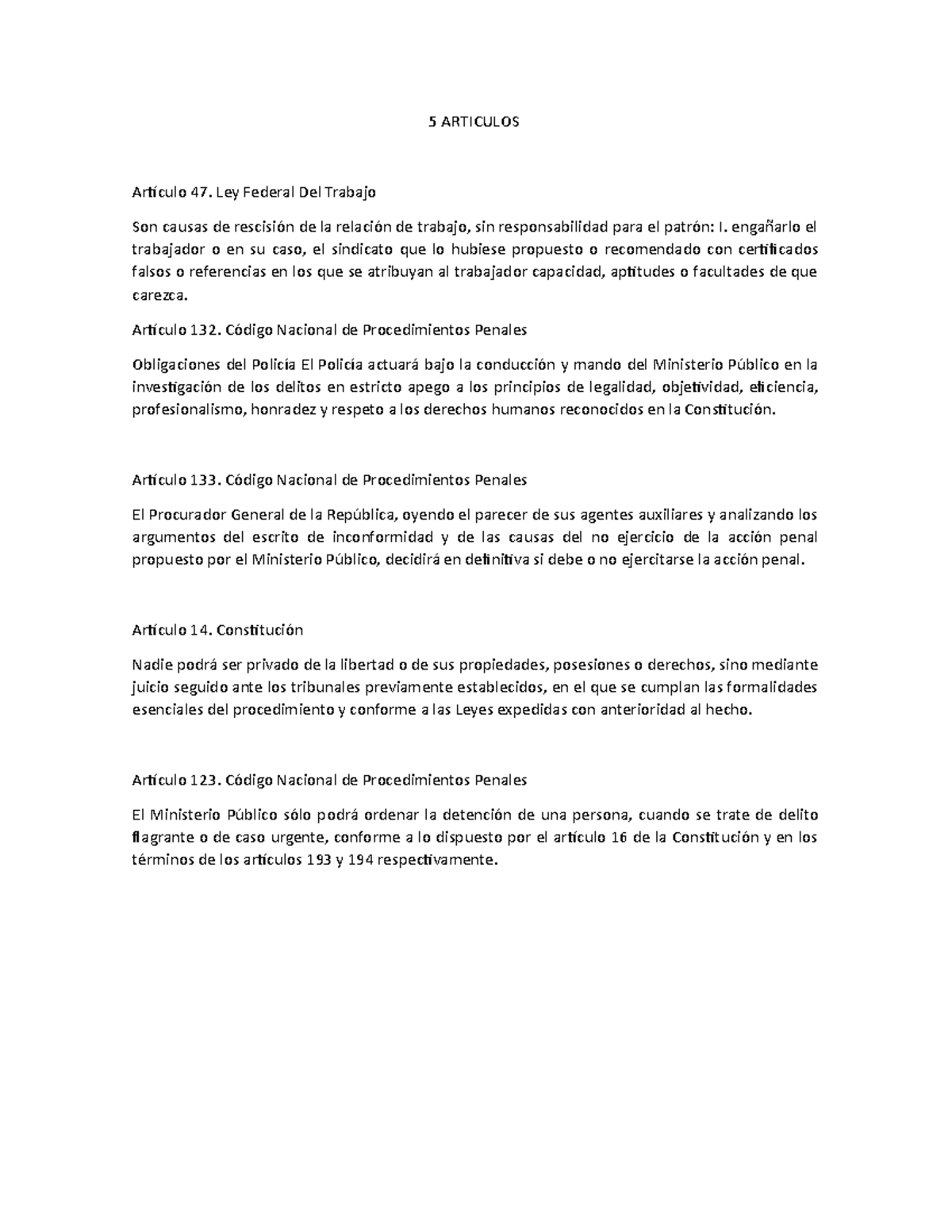 5 Articulos - 115526262 - 5 ARTICULOS Artículo 47. Ley Federal Del ...