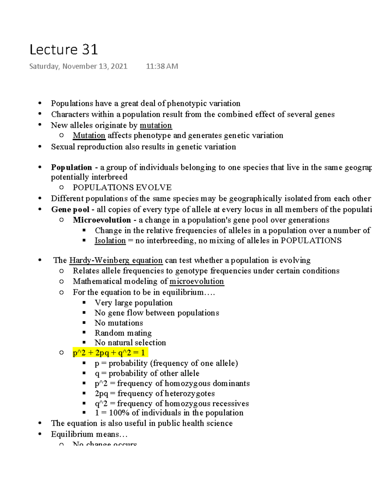 Lecture 31 - espinoza - " Populations have a great deal of phenotypic variation " - Studocu