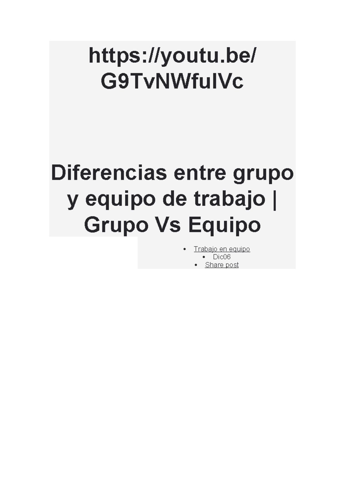 Diferencias entre grupo y equipo de trabajo - youtu/ G9TvNWfulVc Diferencias entre grupo y ...