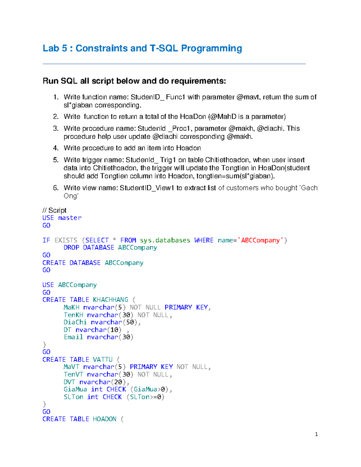 Lab5 Dbi Lab 5 1 Lab 5 Constraints And T Sql Programming Run Sql All Script Below And Do 