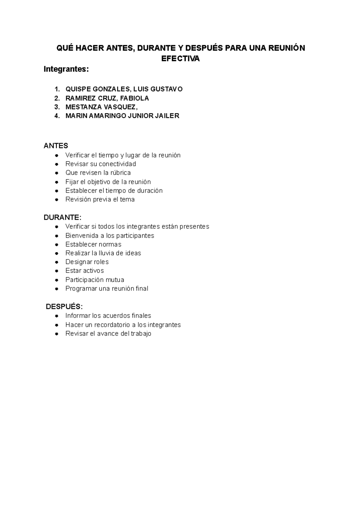Grupo 4 taller - QUÉ HACER ANTES, DURANTE Y DESPUÉS PARA UNA REUNIÓN ...