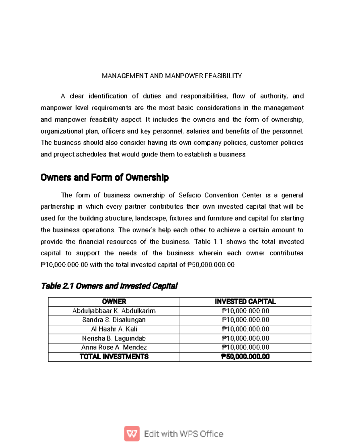 Management- Aspects Sefacio- Convention-HALL - MANAGEMENT AND MANPOWER ...
