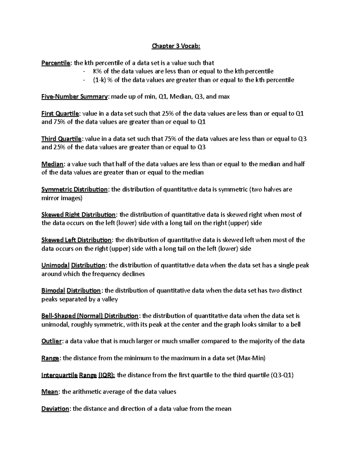 Chapter 3 - Vocabulary for STA 215 with Patricia Stephenson. - Chapter ...