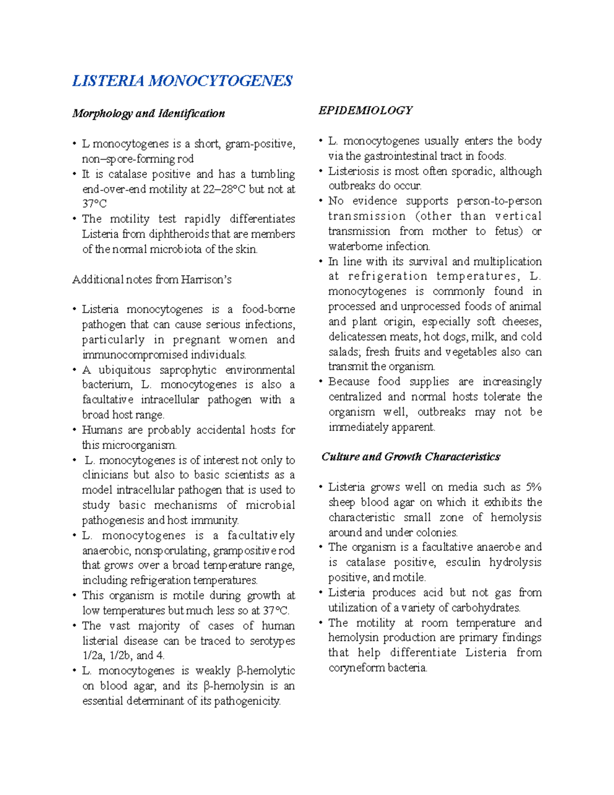 Listeria Monocytogenes- Listeriosis - LISTERIA MONOCYTOGENES Morphology ...