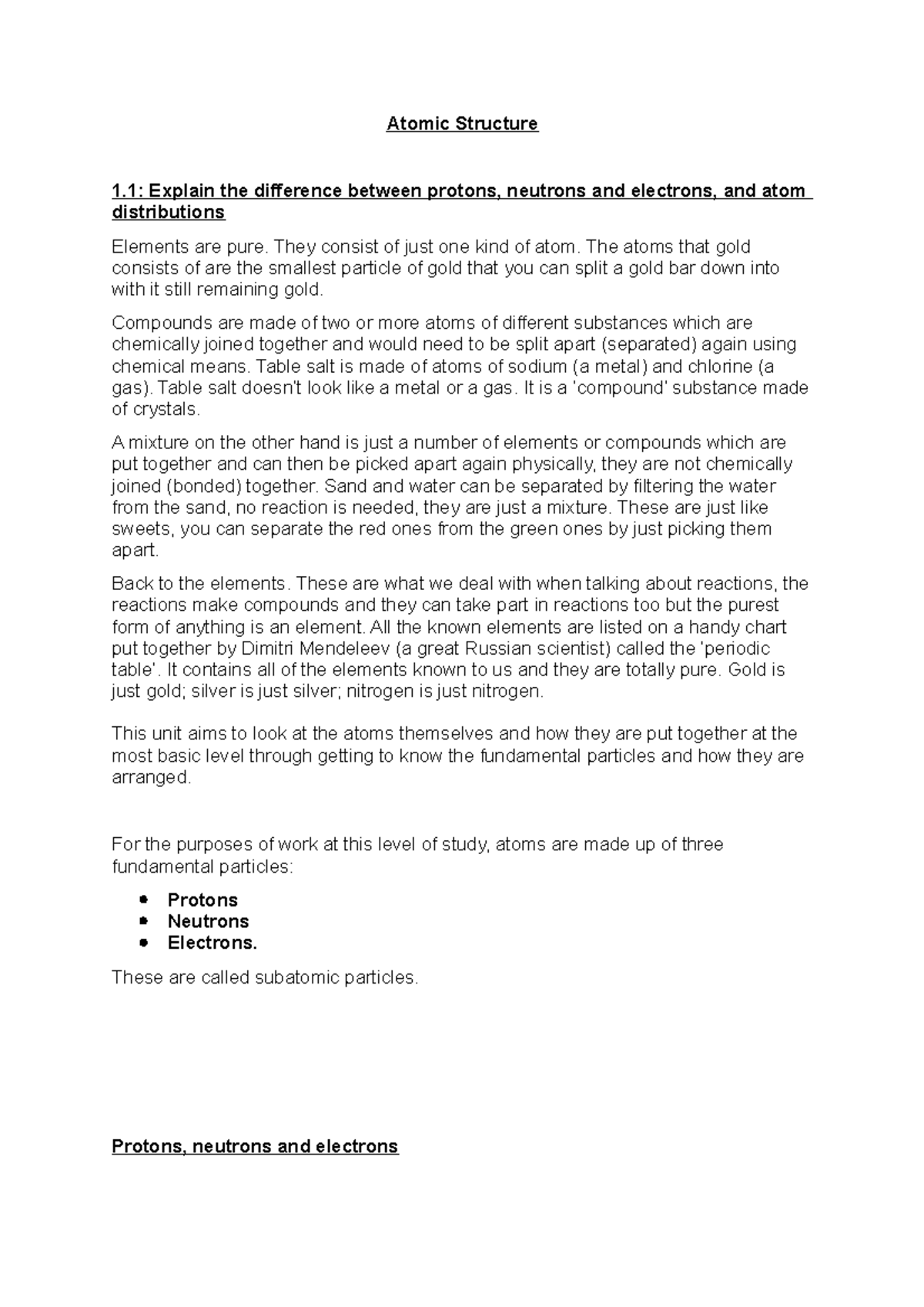 Atomic Structure Notes - Atomic Structure 1: Explain the difference ...